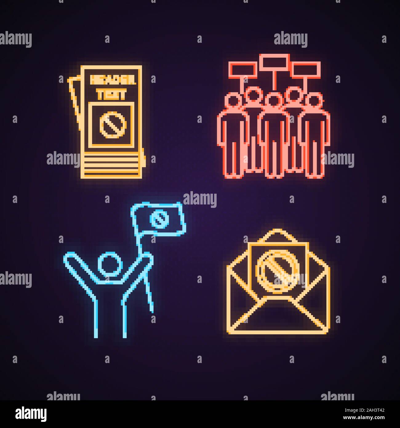 Protest action neon light icon. Protester, meeting, protest email ...