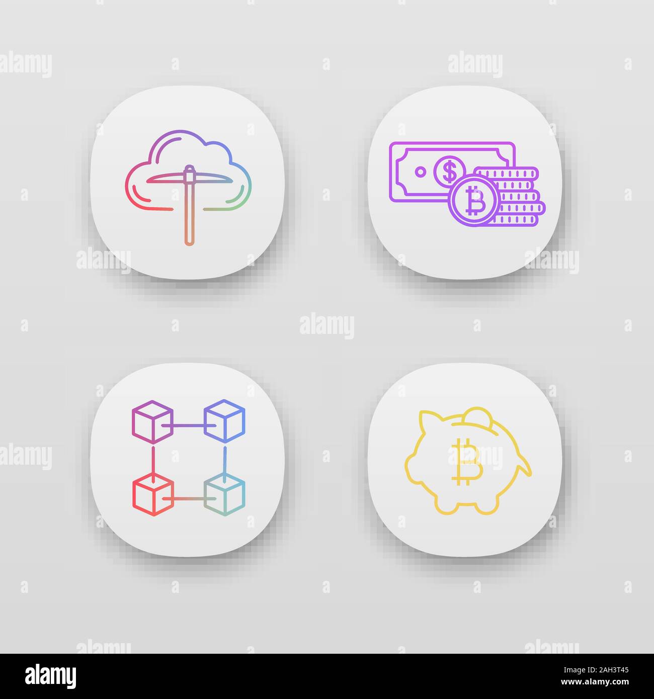 Bitcoin Cryptocurrency App Icons Set Uiux User Interface Cloud Mining Savings Blockchain