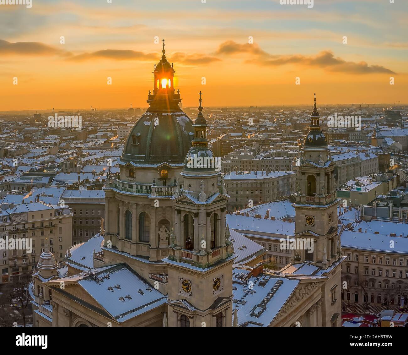 Aerial view from St Stephen Basilica in the morning. Historical and ...