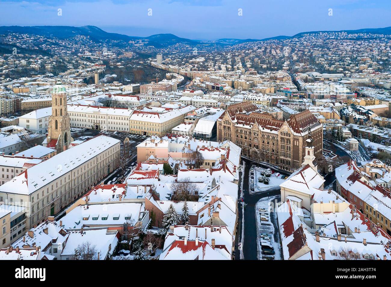 Aerial panoramic photo from the Buda castle with The National Archives ...