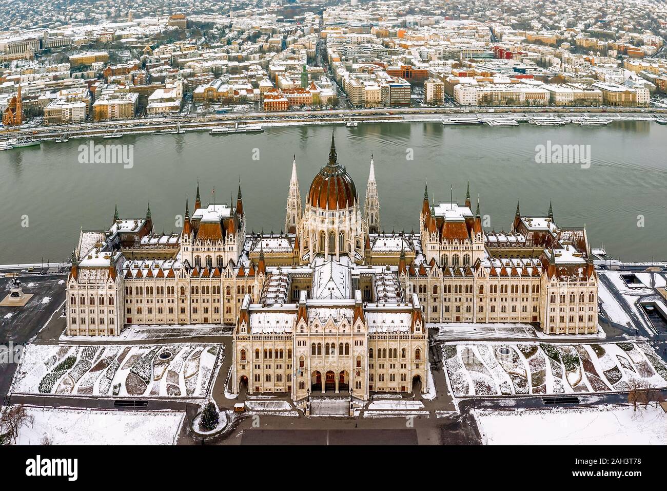 Aerial view about the Hungarian Parliament building. Old, historical ...