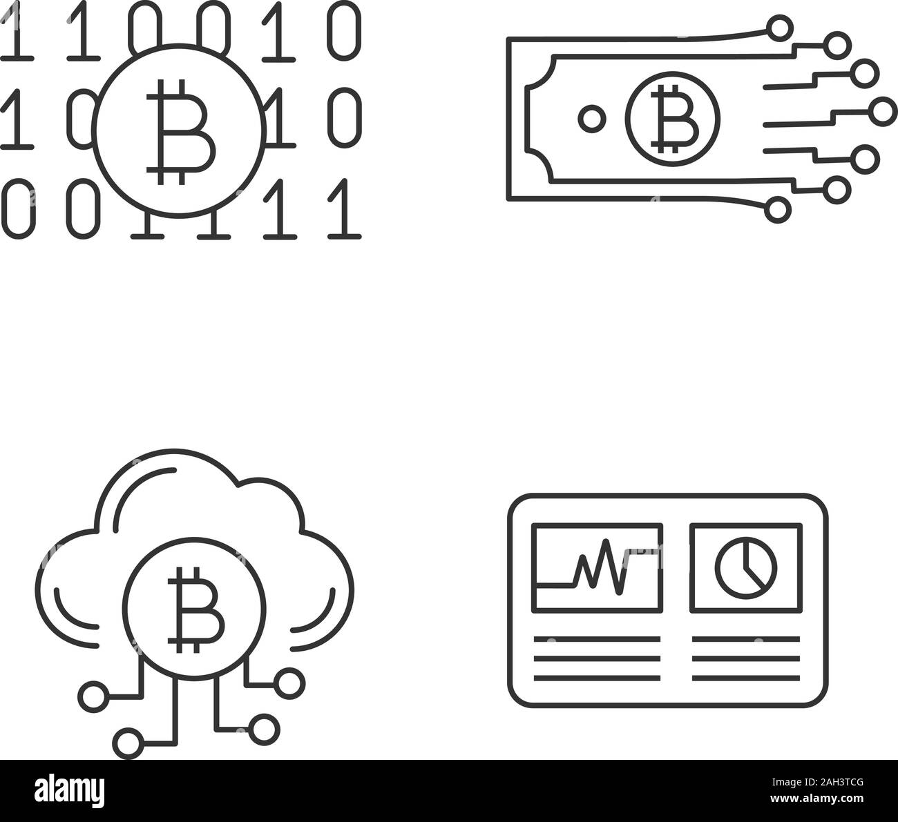 Bitcoin Cryptocurrency Linear Icons Set Binary Code Digital Money