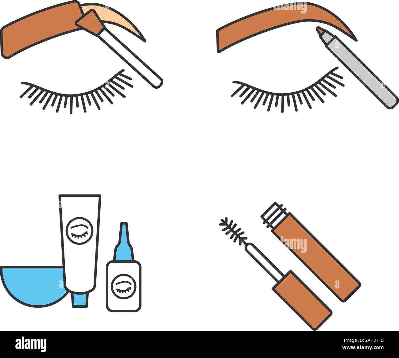 Eyebrows shaping color icons set. Brows tinting and contouring with ...