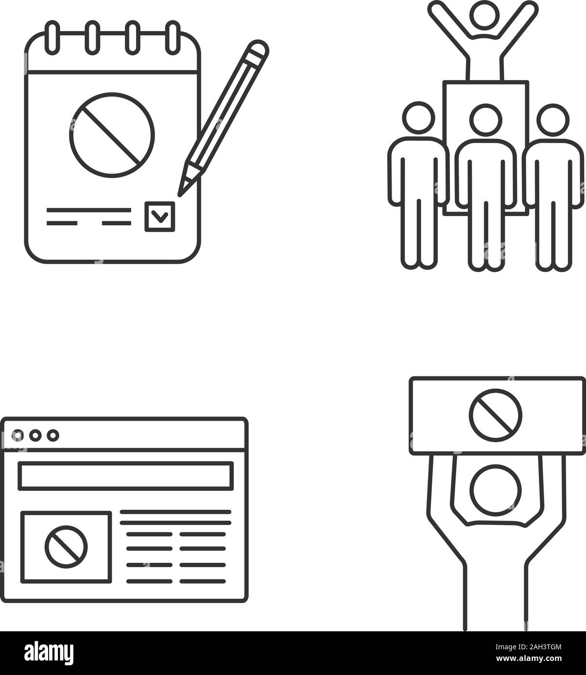 Protest action linear icons set. Petition, protest leader, social ...
