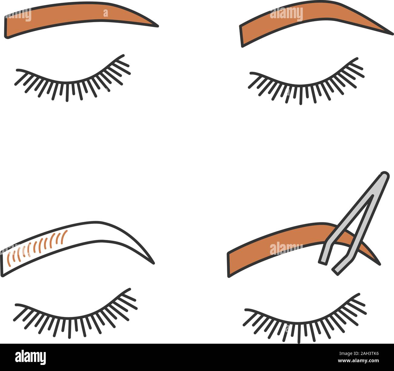 Eyebrows shaping color icons set. Straight and soft arched eyebrows ...