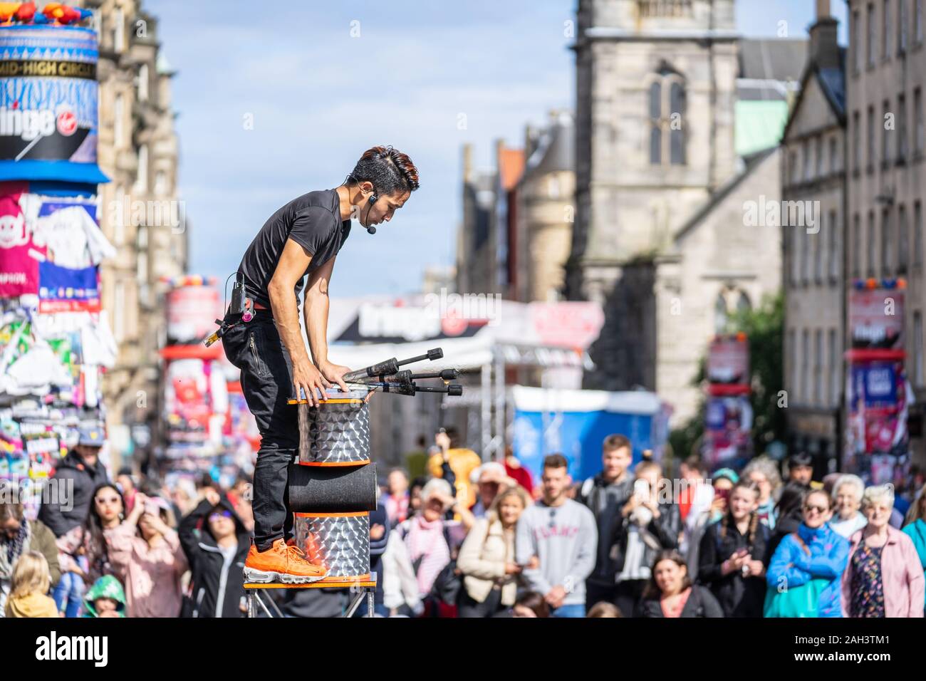 Edinburgh, Scotland, August 8th 2019. Fire performance includes skills ...