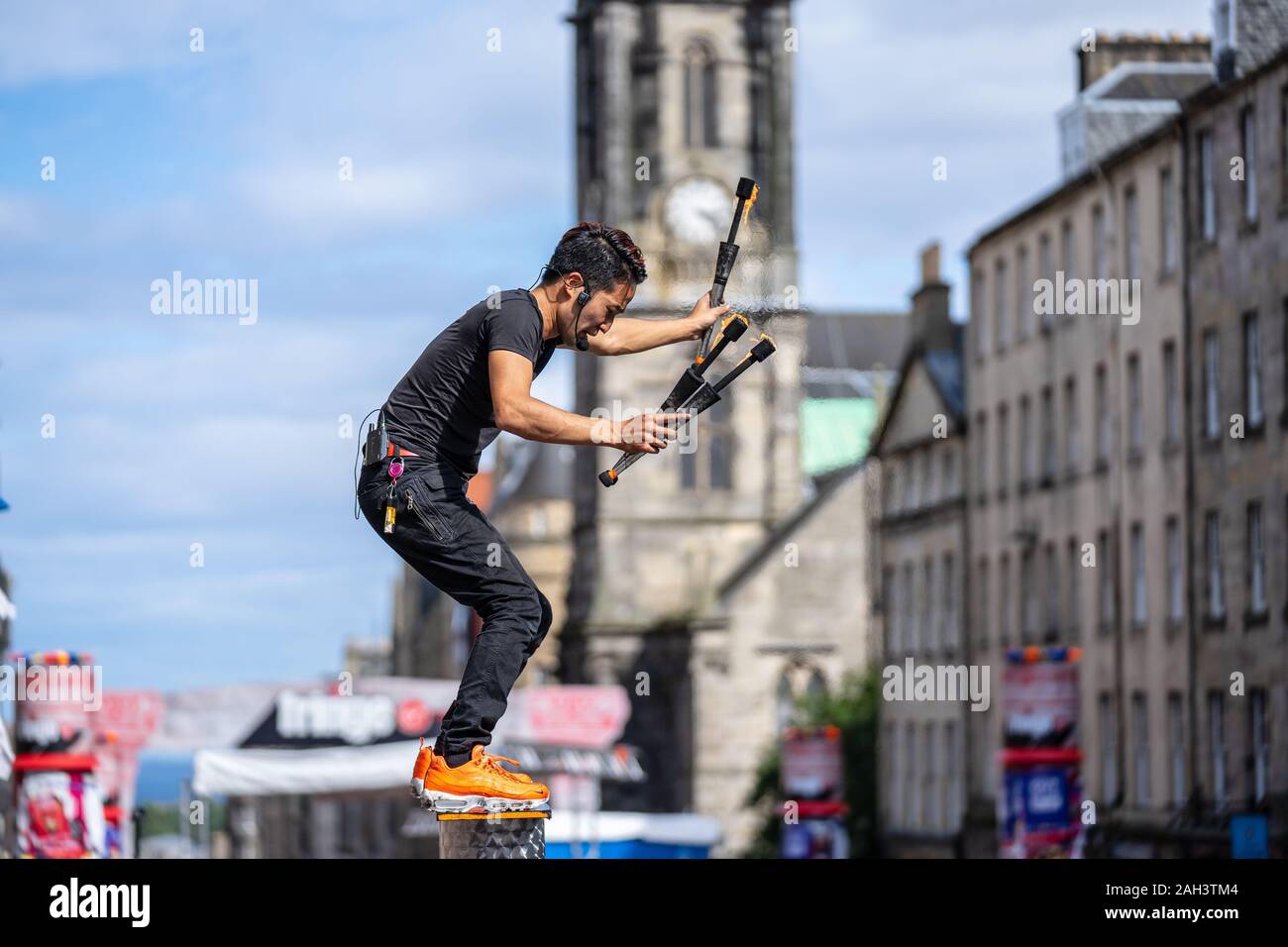 Edinburgh, Scotland, August 8th 2019. Fire performance includes skills ...