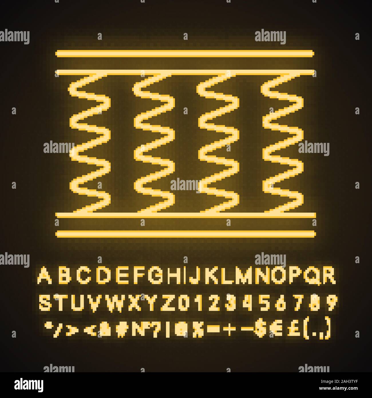 Spring bed mattress neon light icon. Orthopedic sleeping innerspring ...