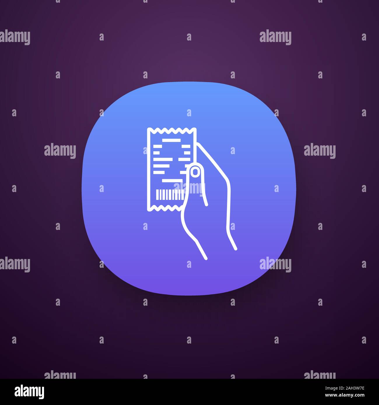 Hand holding cash receipt app icon. UI/UX user interface. Paper check ...