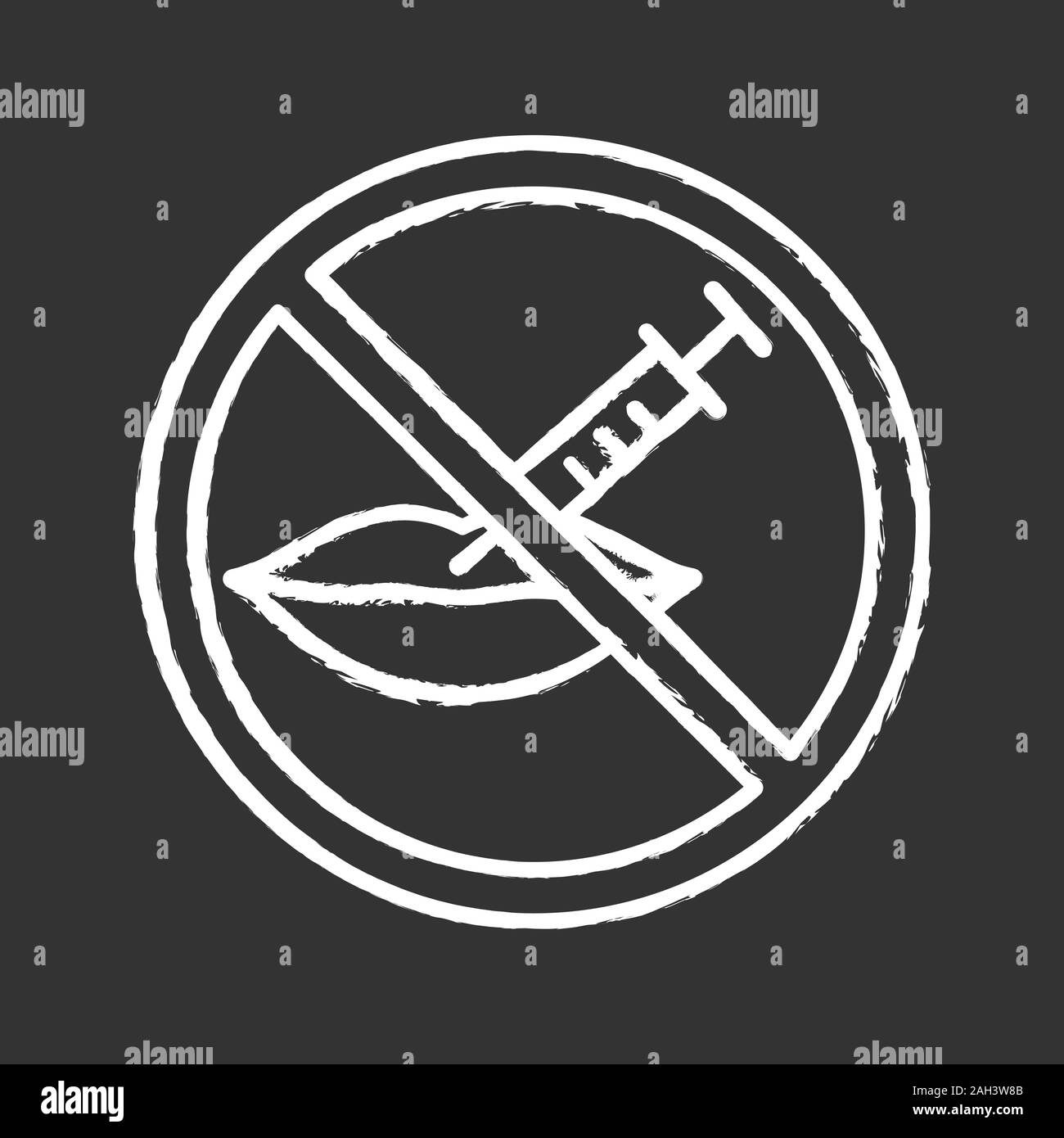 Neurotoxin lips injection prohibition chalk icon. Stop lips ...