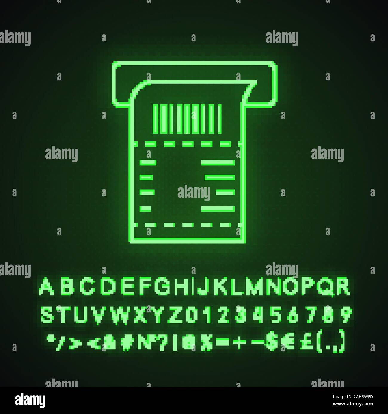 ATM receipt neon light icon. Payment terminal paper check. Bill. Sales ...