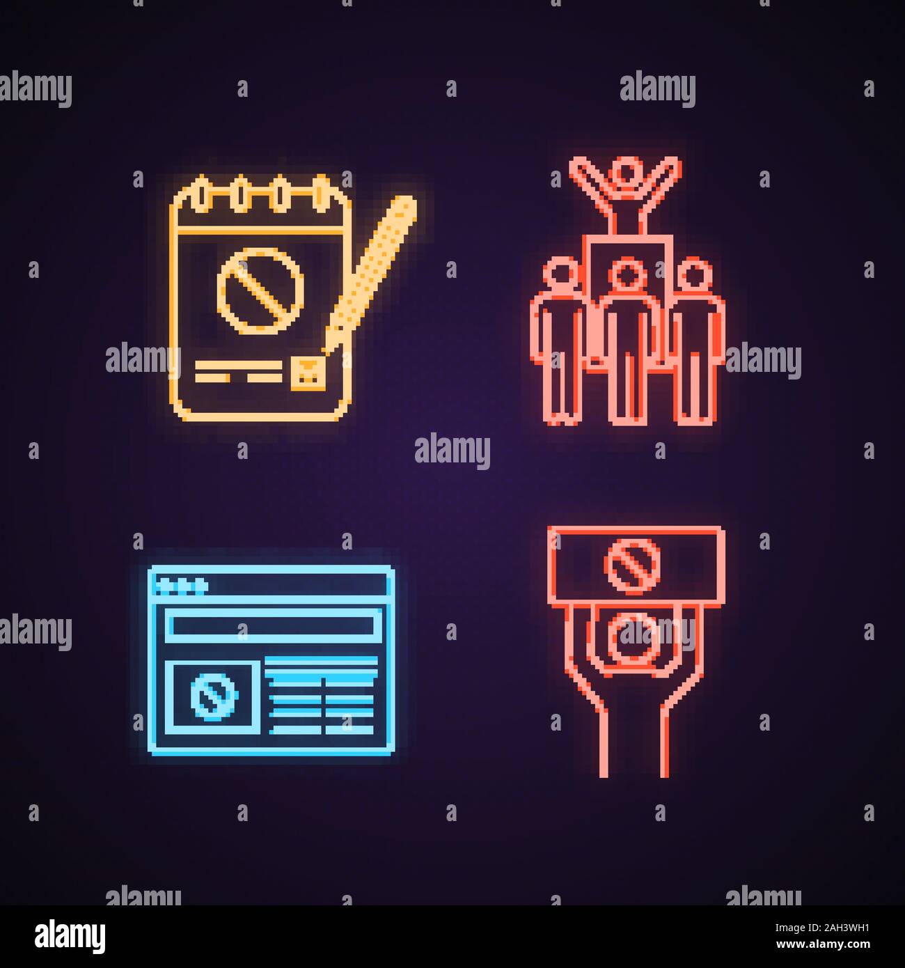 Protest action neon light icon. Petition, protest leader, social ...