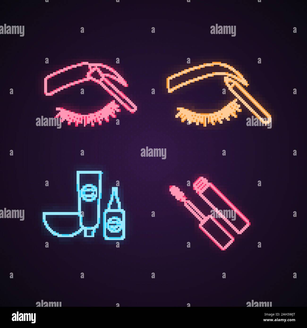 Eyebrows shaping neon light icons set. Brows tinting and contouring ...