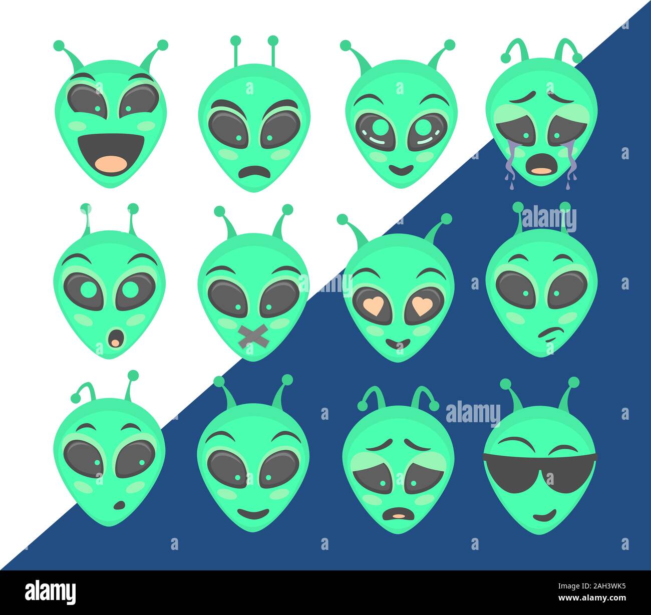 Alien head. Alien face emoji. Humanoid icon vector illustration set ...