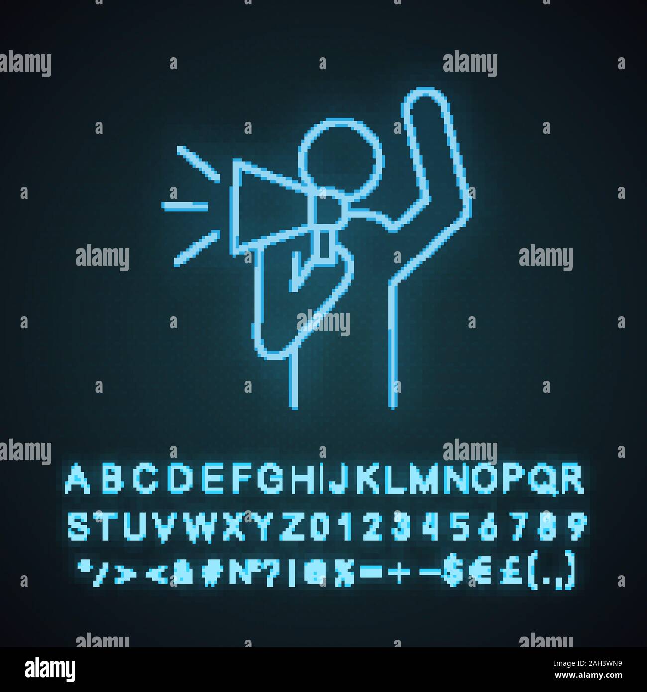 Protester neon light icon. Protest individual action. Breaking news ...