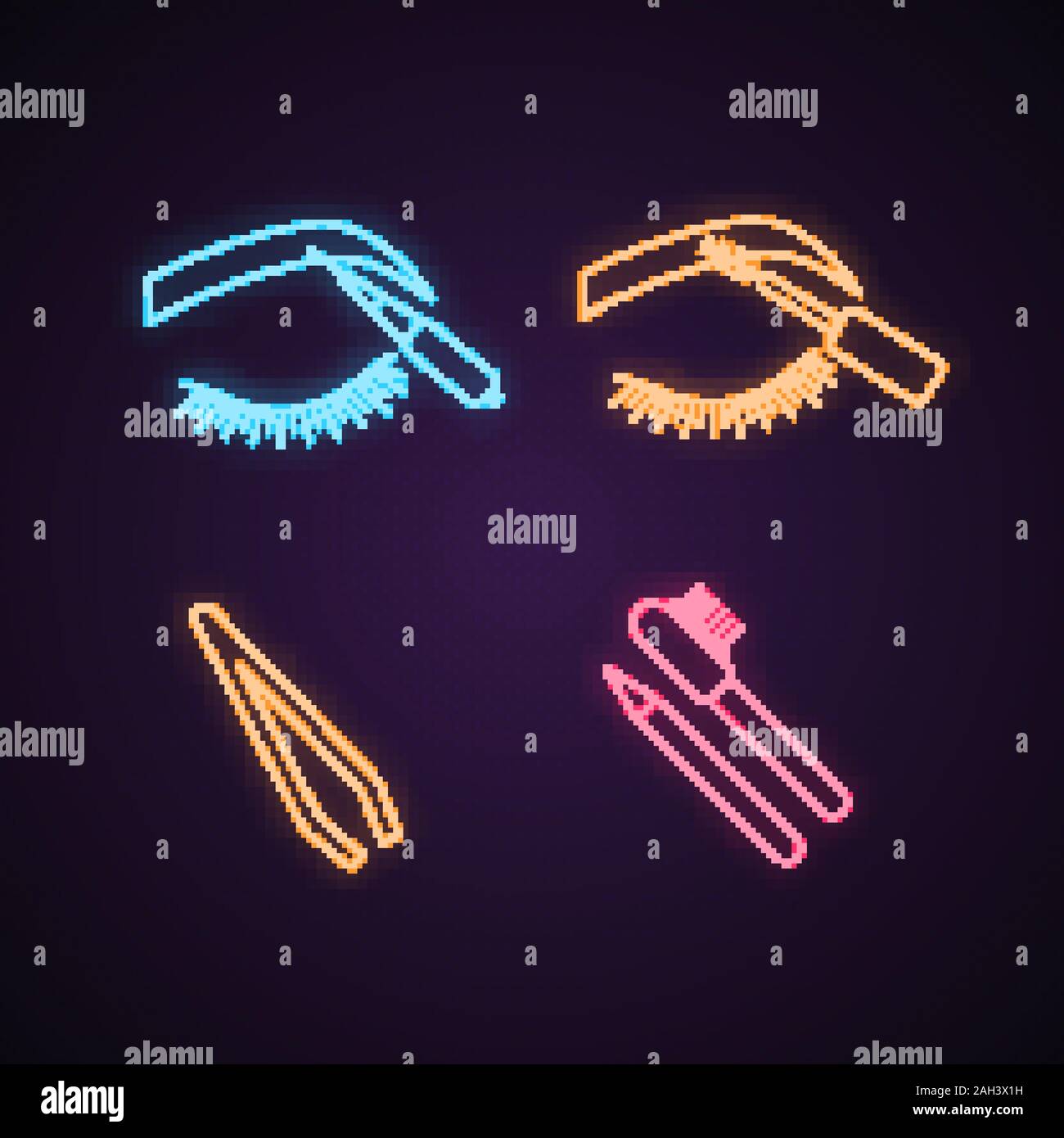Eyebrows shaping neon light icons set. Brows microblading, mascara ...