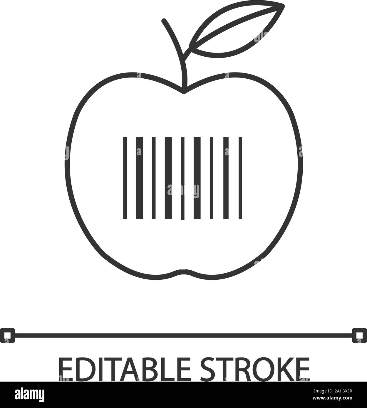 Product barcode linear icon. Apple with linear bar code. Thin line ...