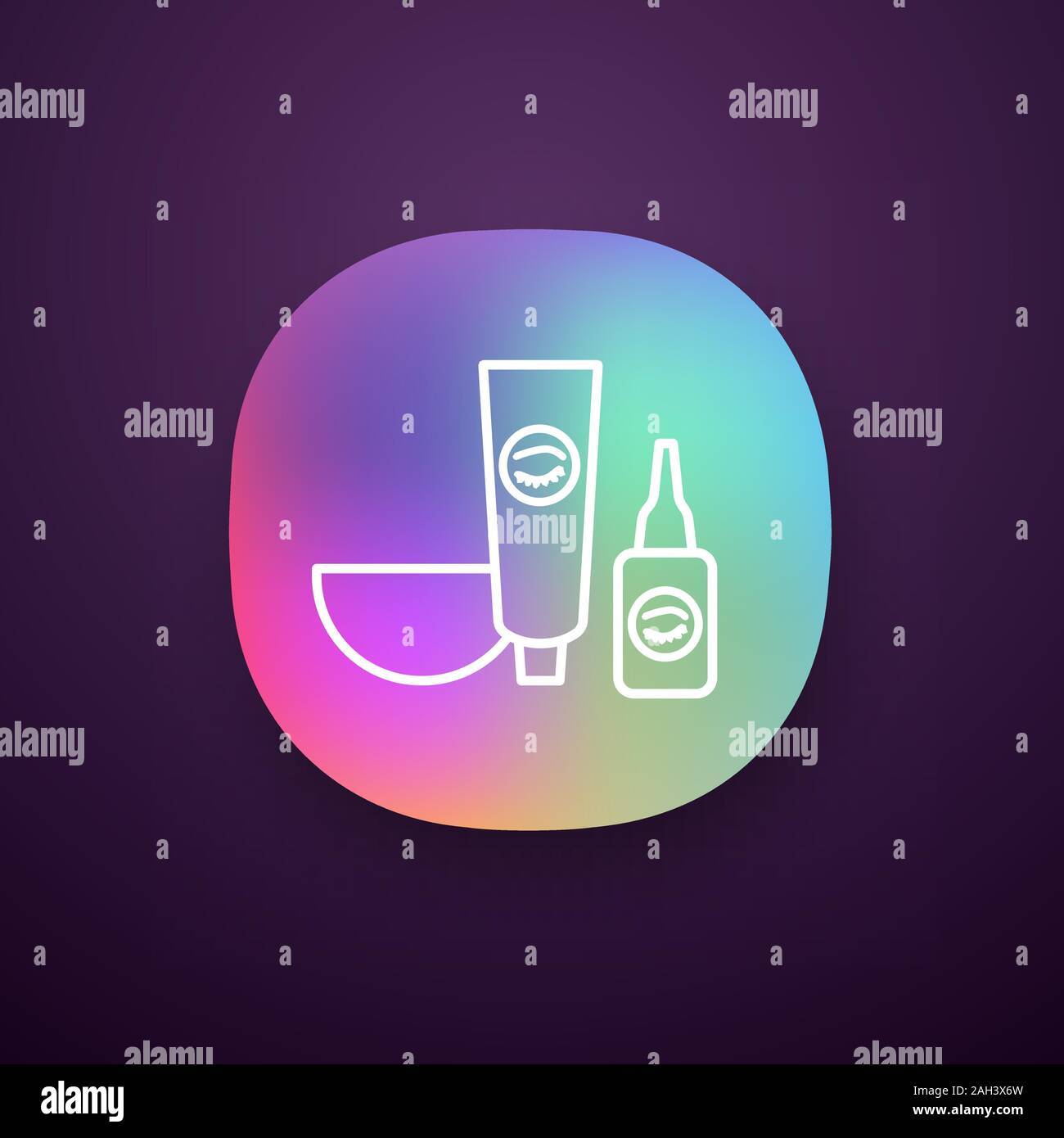 Eyebrows and eyelash dye kit app icon. Bowl, tint and oxidant activator ...