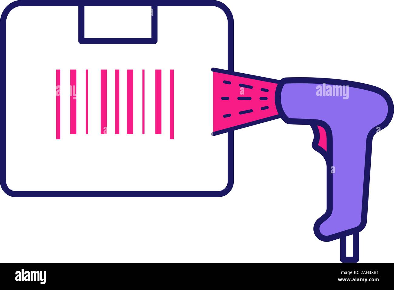 Box label scanning with barcode scanner color icon. Parcel bar code ...