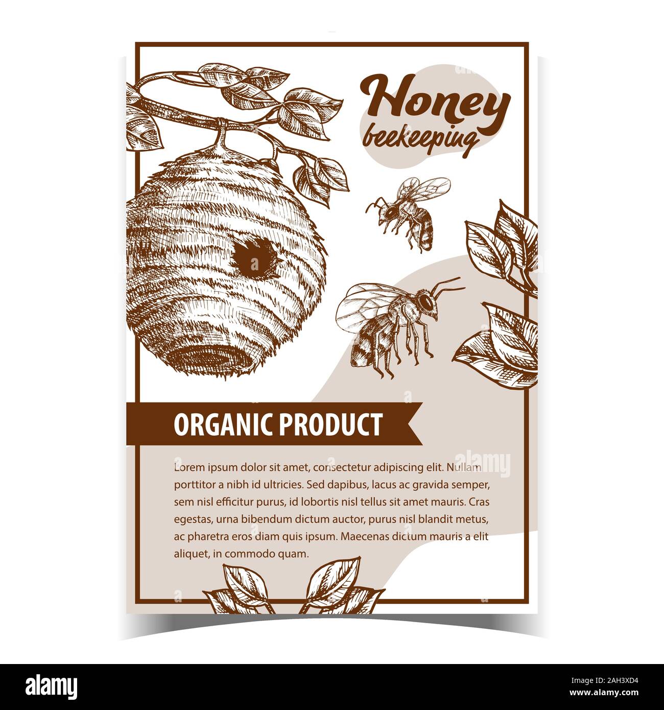 Bee Insect And Wild Beehive House Poster Vector Stock Vector Image ...