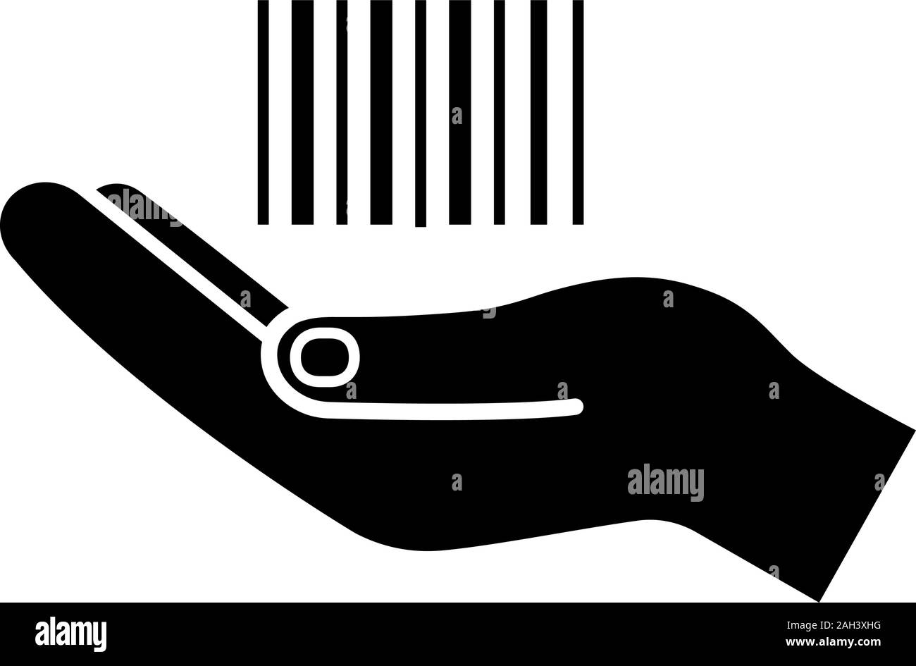 Hand holding barcode glyph icon. One dimensional code. Barcode ...