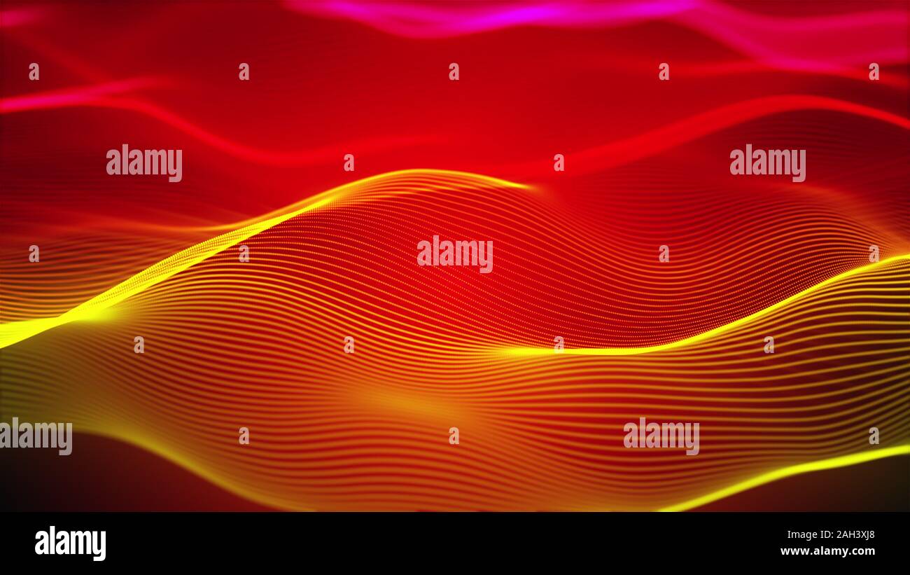 Computer generated a big data wave of particles. Glowing striped effect ...