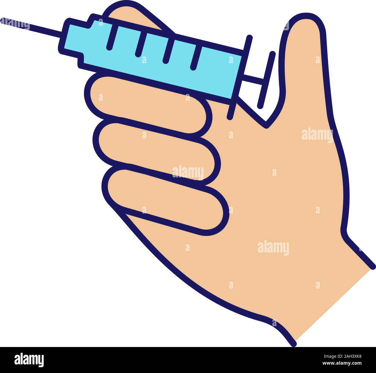 Injection color icon. Hand holding syringe. Doctor’s hand. Neurotoxin ...