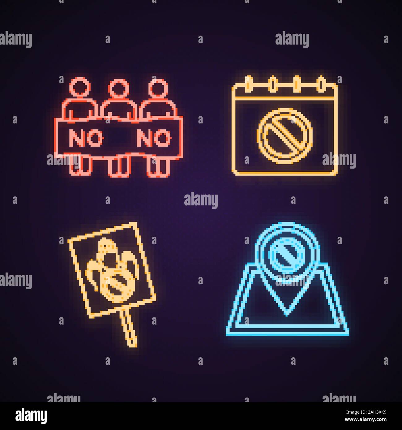 Protest action neon light icon. Social movement date, protest location ...