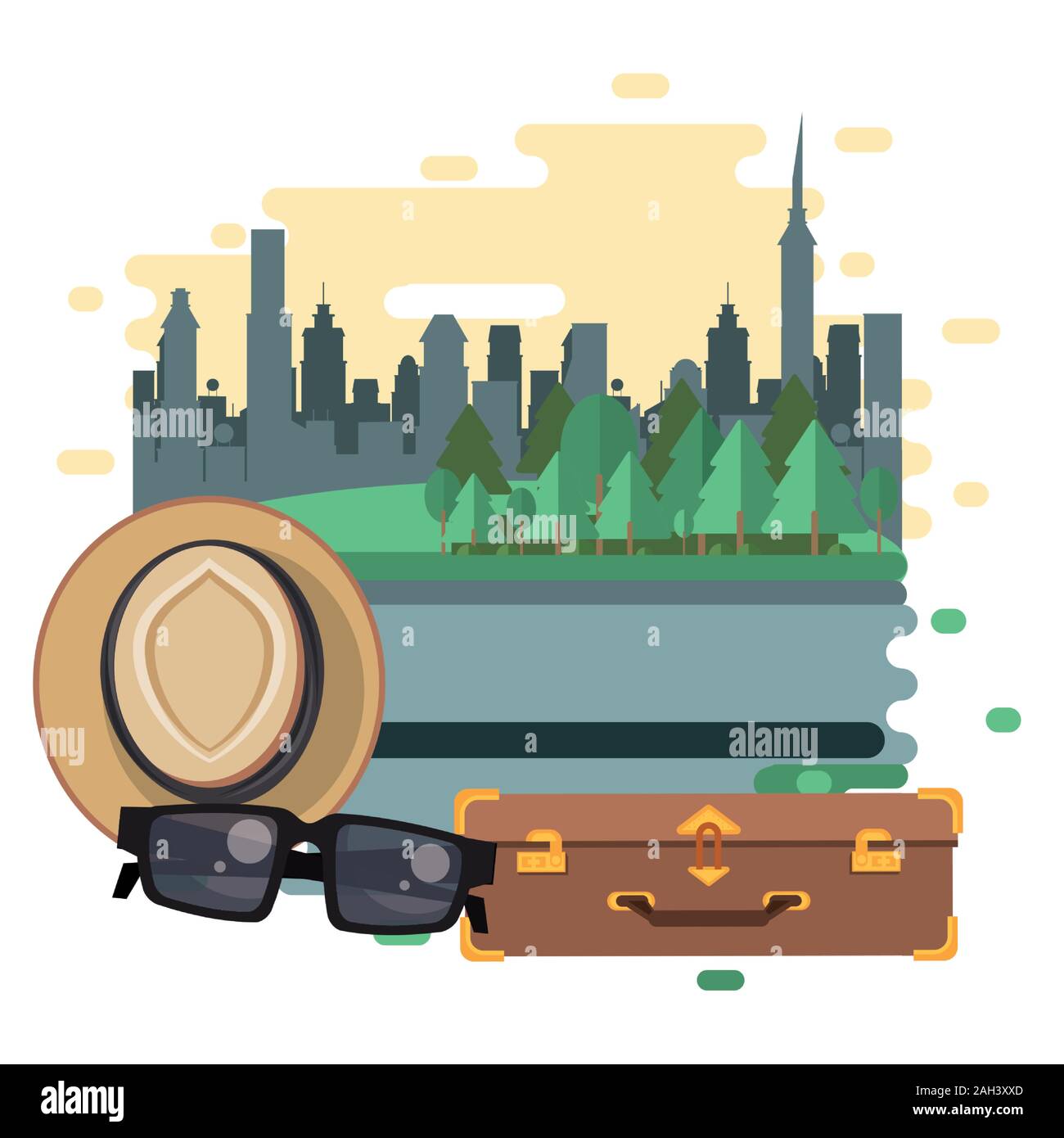 world travel scene with suitcase and set icons Stock Vector Image & Art ...
