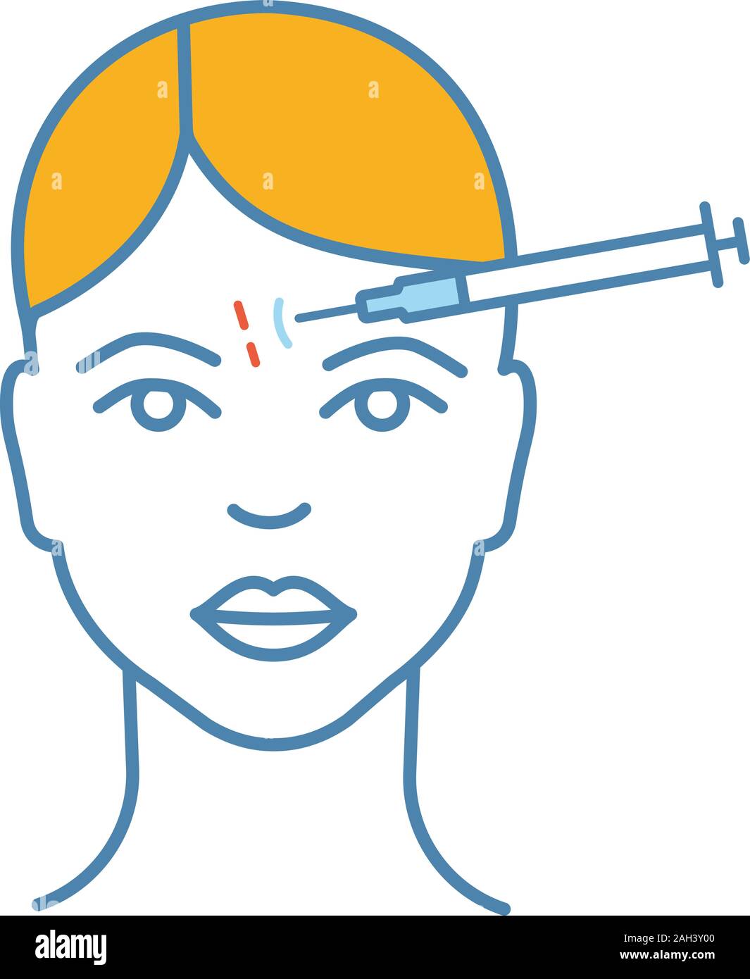 Forehead neurotoxin injection color icon. Frown lines anti wrinkle ...