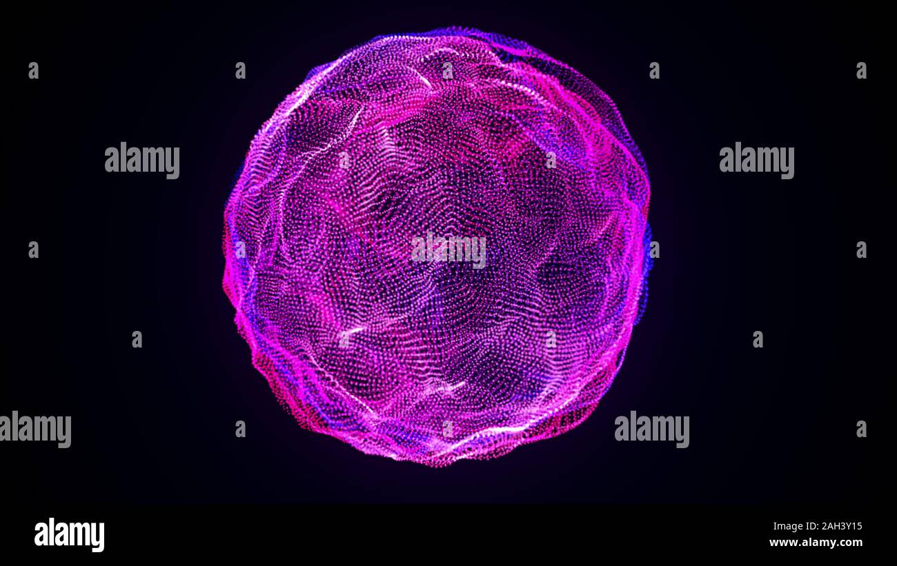 Abstract glowing sphere, computer generated background. Multicolored wavy shape from neon ...