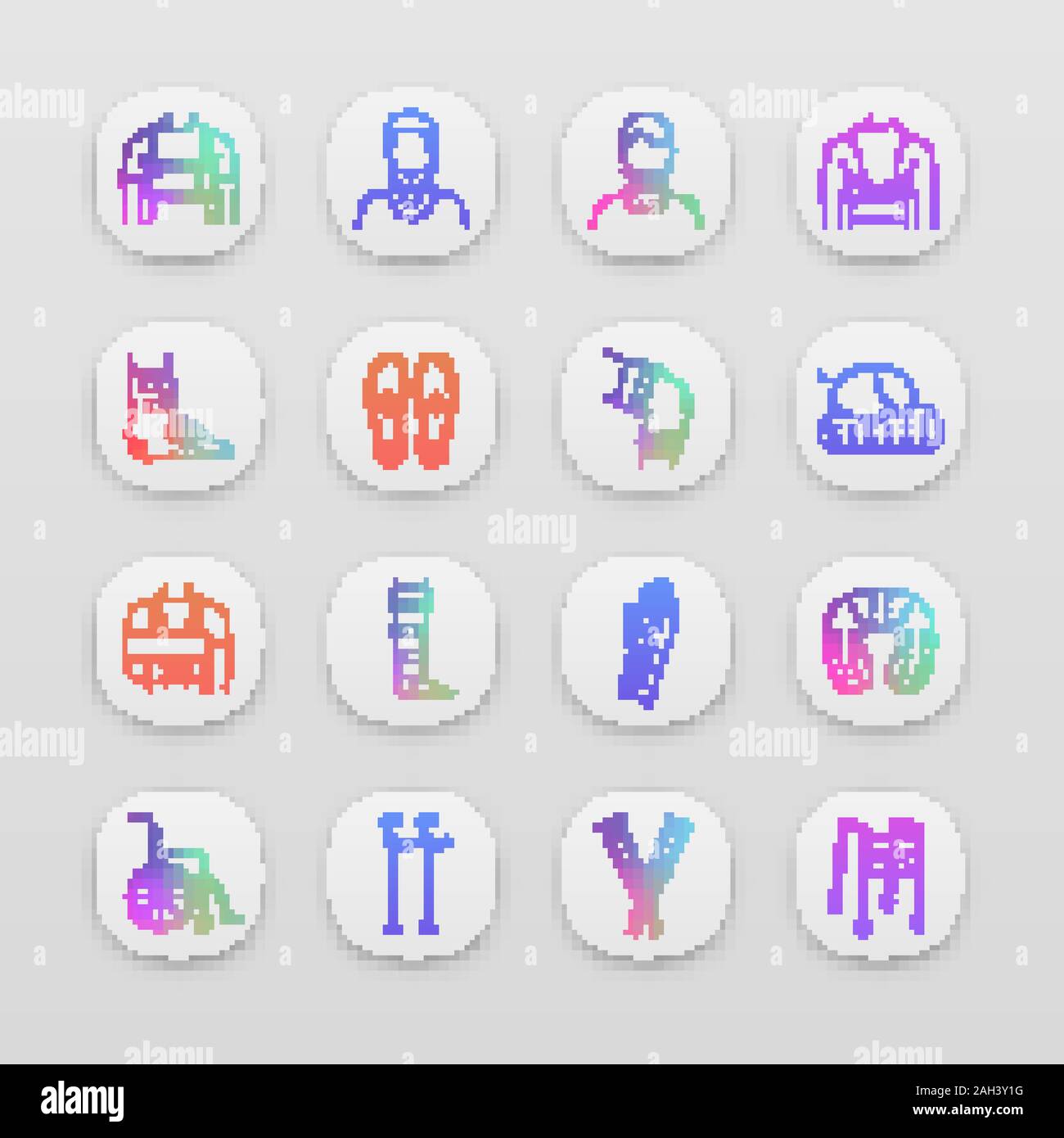 Trauma treatment app icons set. Orthopedic equipment. Braces and ...