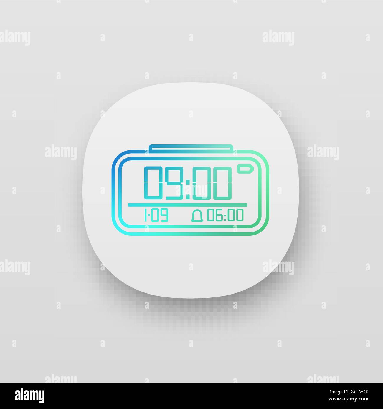 Digital alarm clock app icon. UI/UX user interface. Electronic clock ...