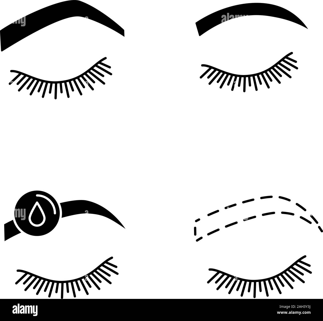 Eyebrows shaping glyph icons set. Steep arched and rounded eyebrows ...