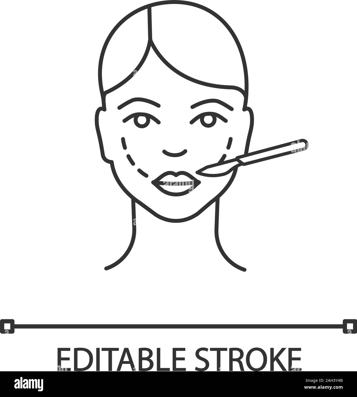 Cheek lift surgery linear icon. Cheek augmentation implants. Thin line ...