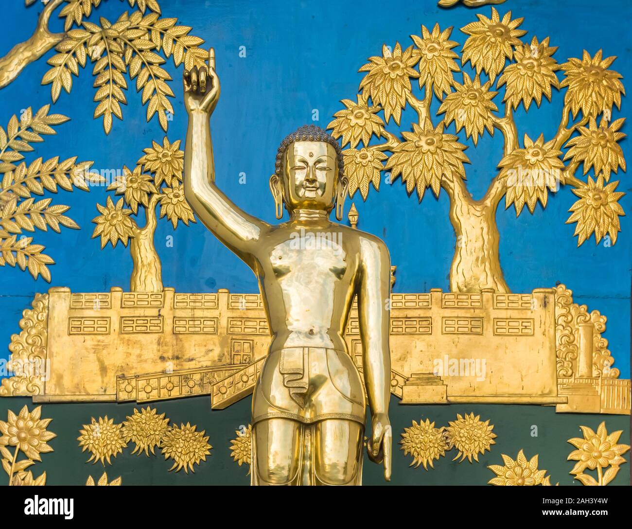 Buddha statue at the World Peace Pagoda in Pokhara, Nepal Stock Photo ...