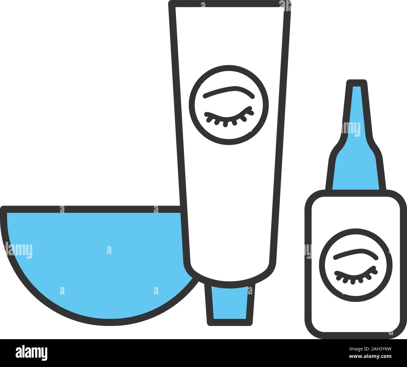 Eyebrows and eyelash dye kit color icon. Bowl, tint and oxidant ...