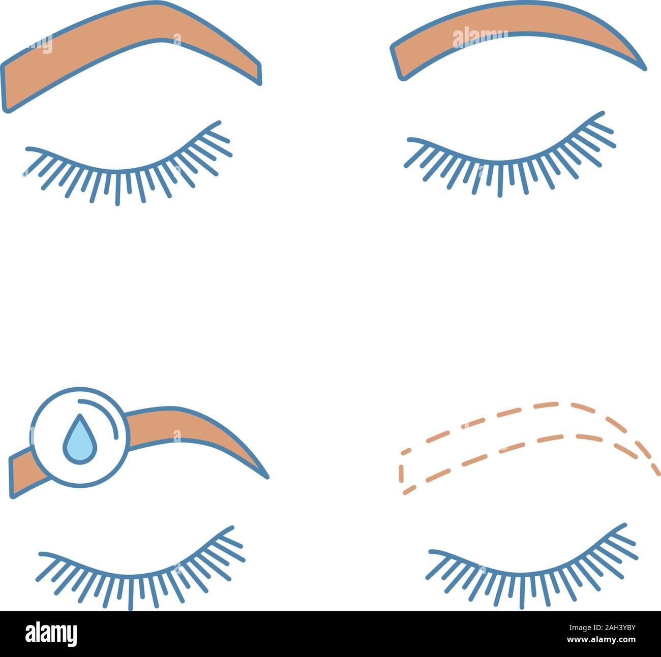 Eyebrows shaping color icons set. Steep arched and rounded eyebrows ...