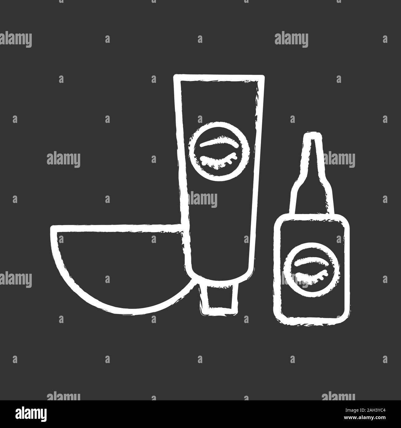 Eyebrows and eyelash dye kit chalk icon. Bowl, tint and oxidant ...