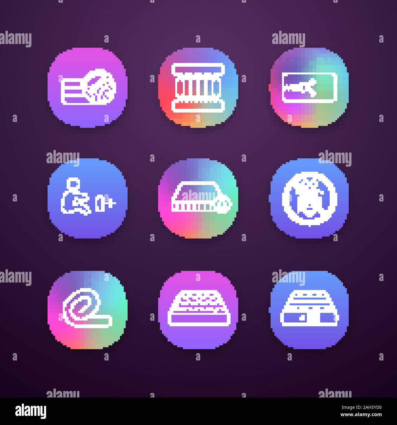 Mattress app icons set. UI/UX interface. Coconut fiber, memory foam ...