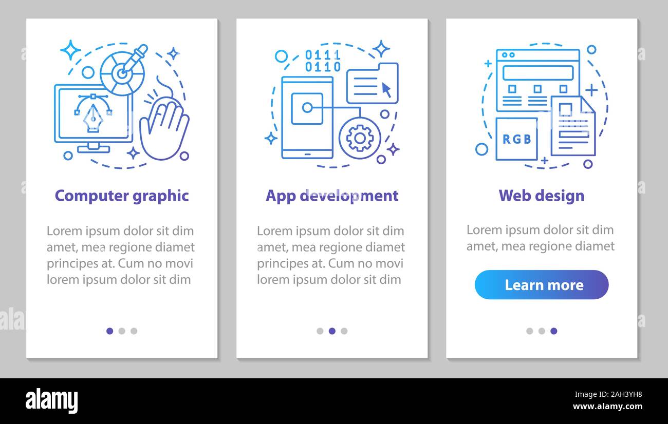 Digital technology onboarding mobile app page screen with linear concepts. Computer graphic, web ...