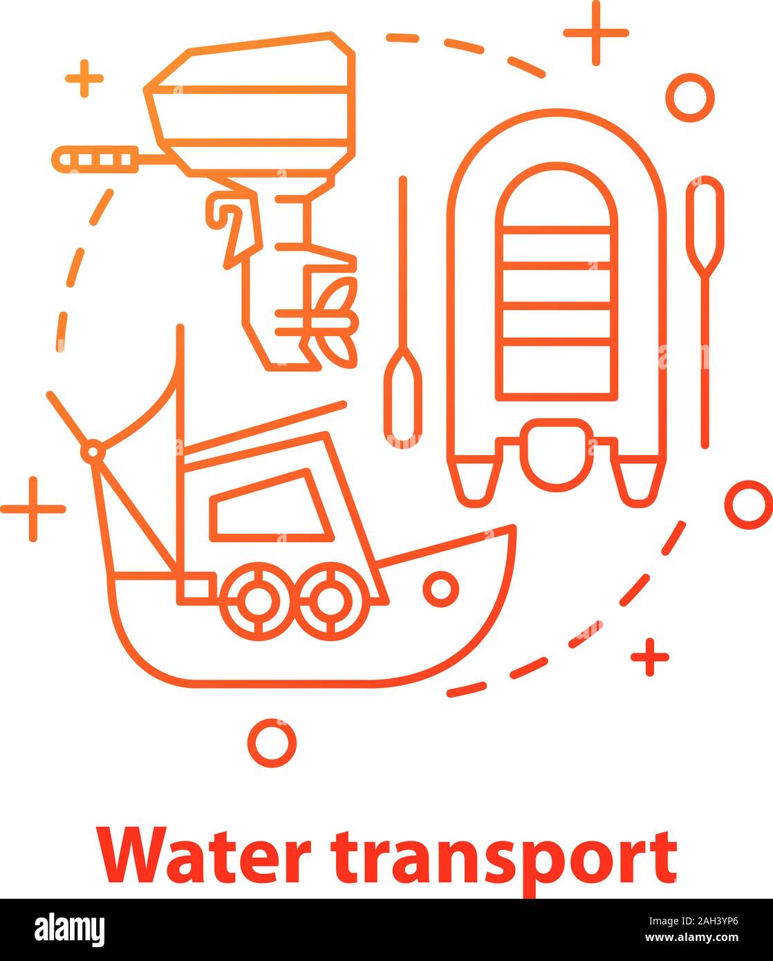 Water transport concept icon. Coble, motor boat idea thin line ...