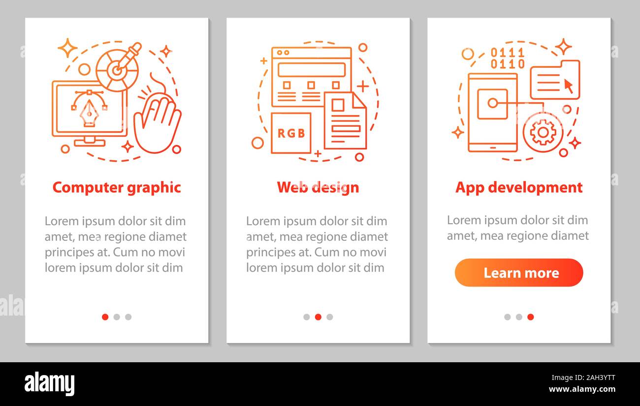 Digital technology onboarding mobile app page screen with linear ...