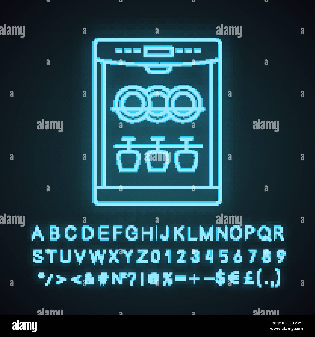 Dishwasher neon light icon. Automatic dishware and cutlery cleaning ...