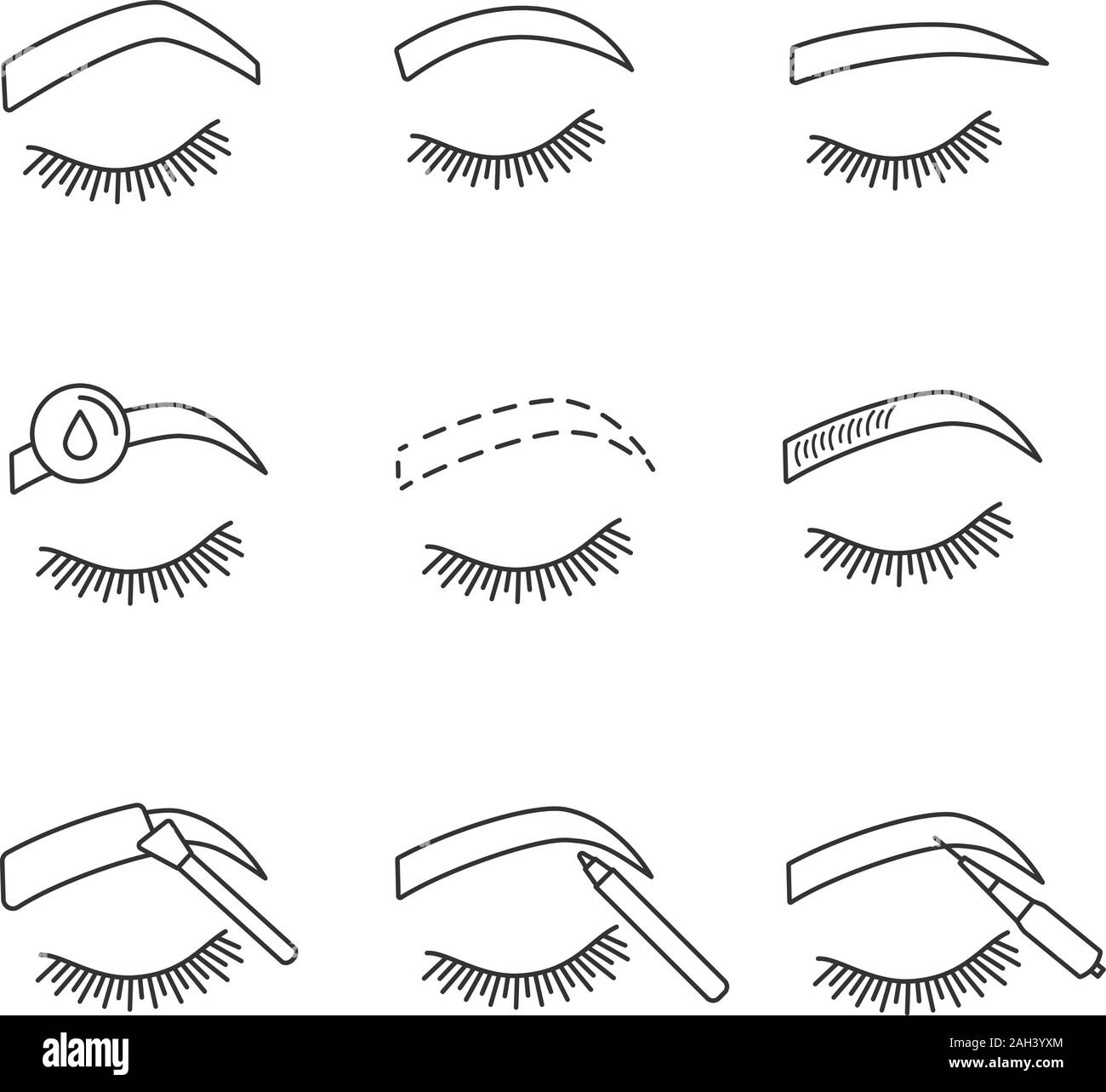 Eyebrows shaping linear icons set. Steep arched, rounded, straight ...
