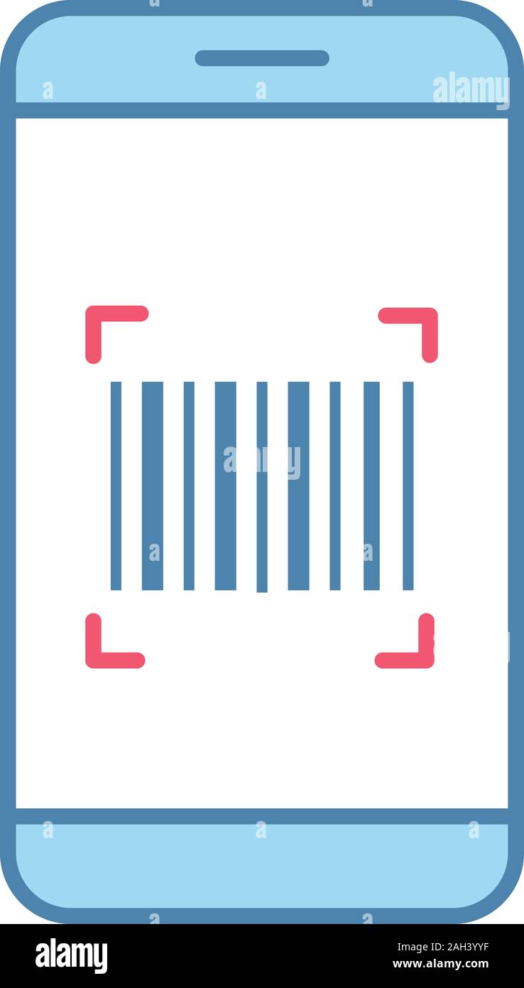 Barcode scanning app color icon. Smartphone reading linear barcode. One ...