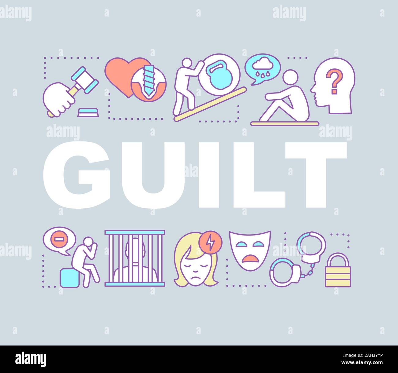 Guilt word concepts banner. Presentation, website. Crime, broken heart ...