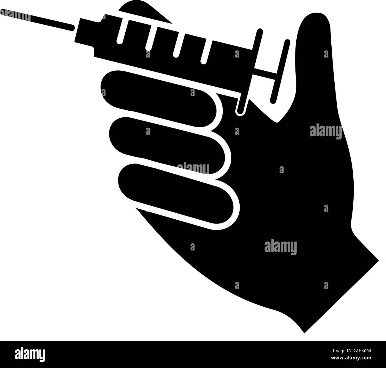 Injection glyph icon. Hand holding syringe. Doctor’s hand. Neurotoxin ...