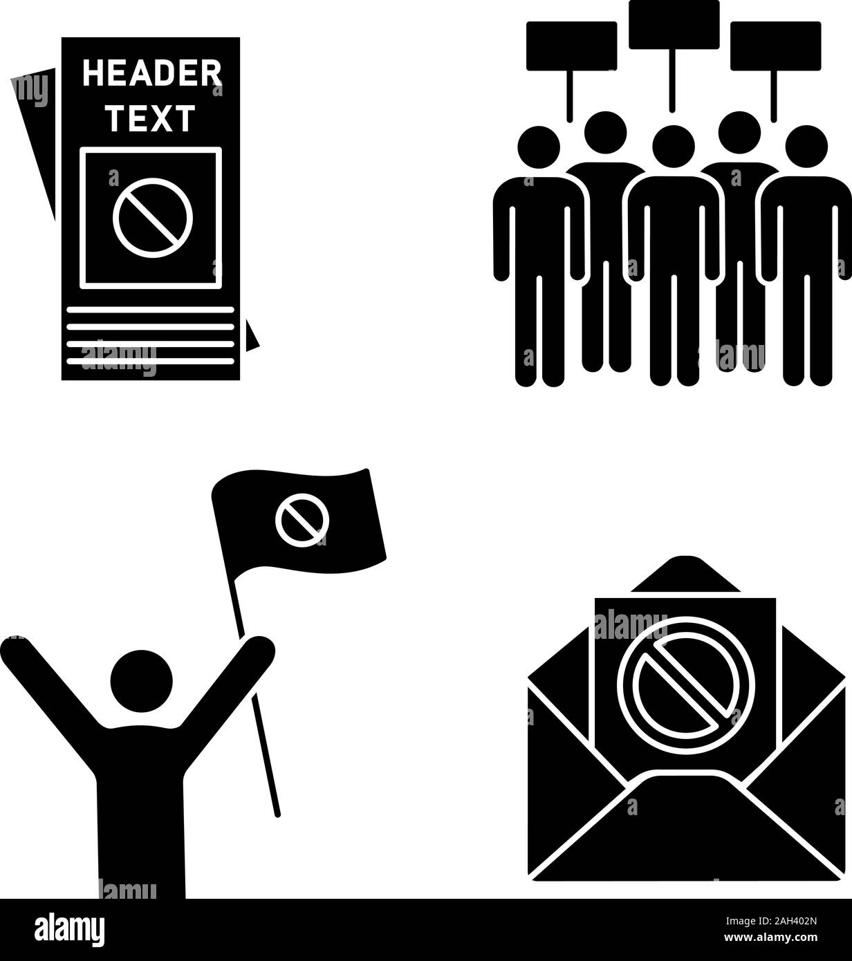 Protest action glyph icons set. Protester, meeting, protest email ...