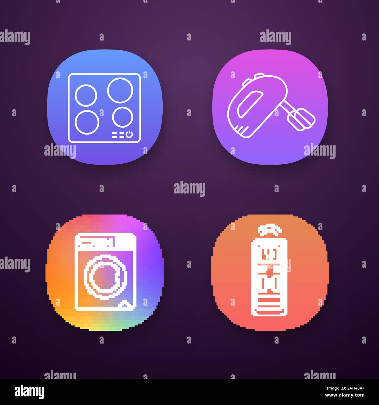 Household appliance app icons set. Electric induction hob, handheld ...
